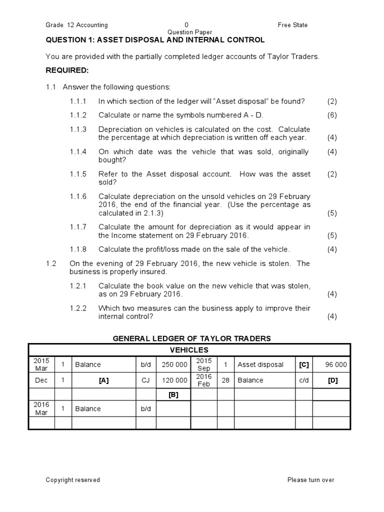 1 Asset Diposal QP | PDF | Depreciation | Book Value