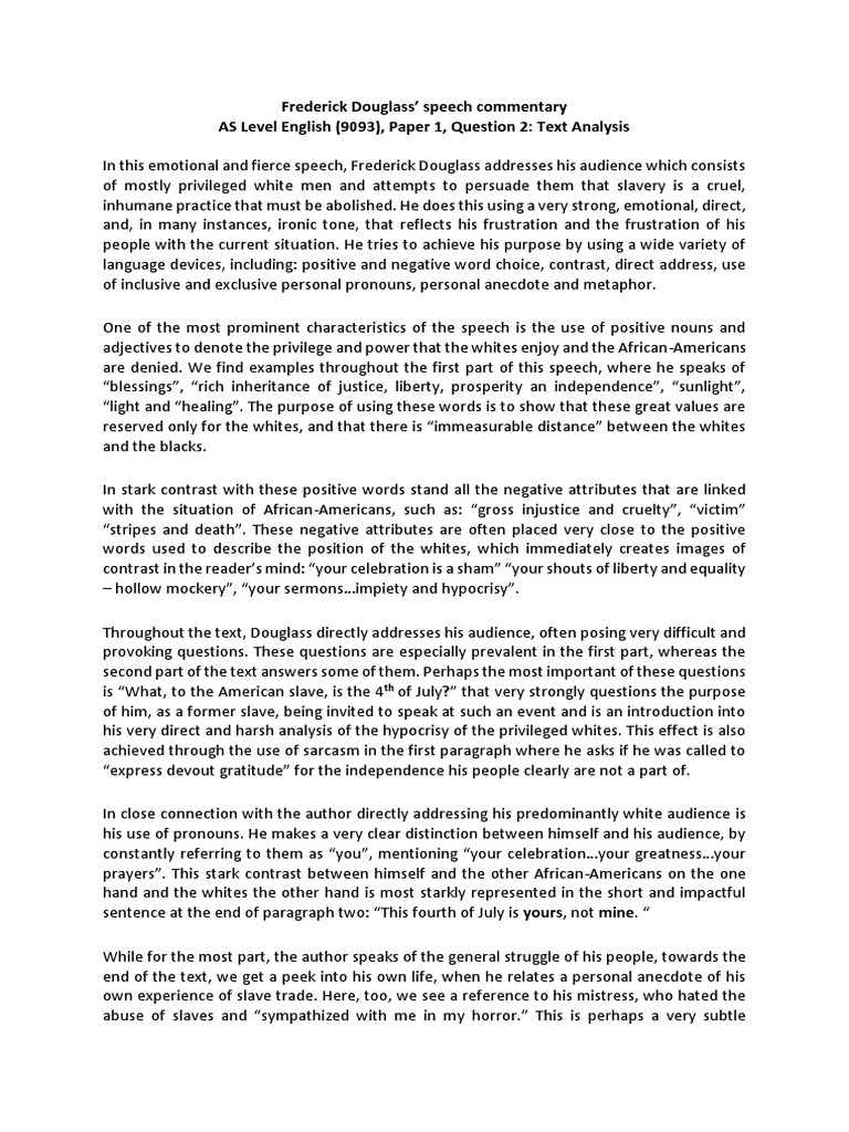 Text Analysis, Fredrick Douglass' Speech | PDF