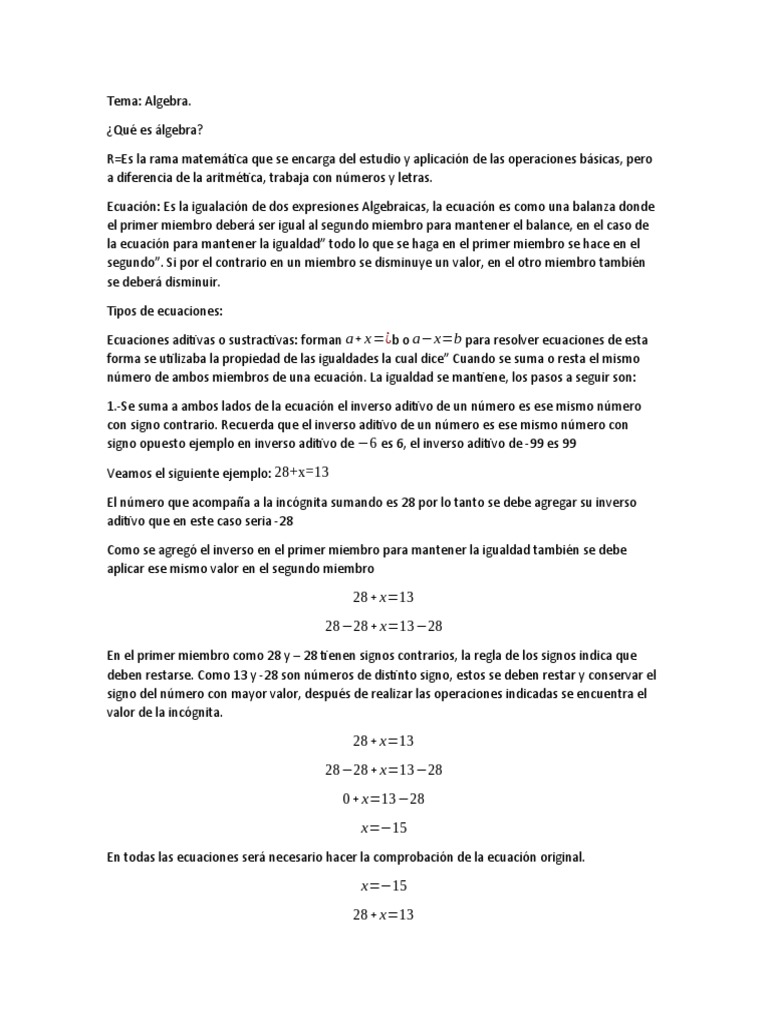 Algebra 1 | PDF | Ecuaciones | Álgebra