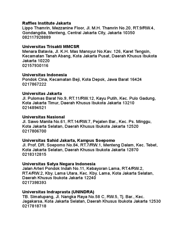 Alamat Perguruan Tinggi | PDF