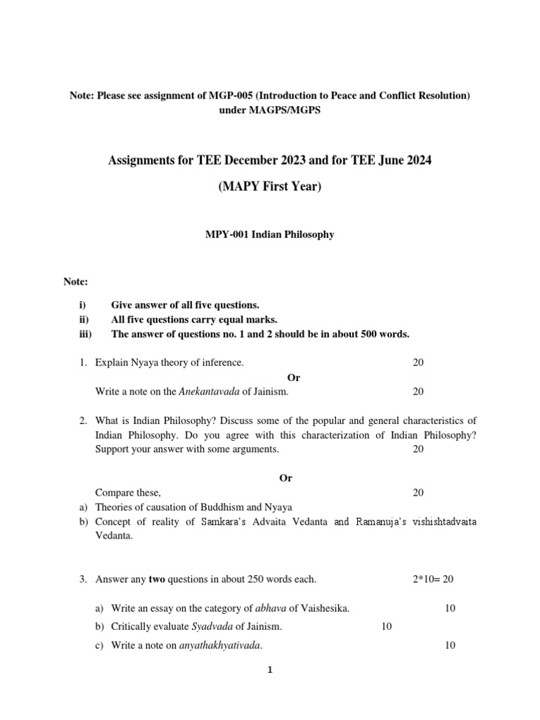 MAPY First Year Assignment For TEE Dec 2023 and For June 2024 | PDF | Logic | Epistemology