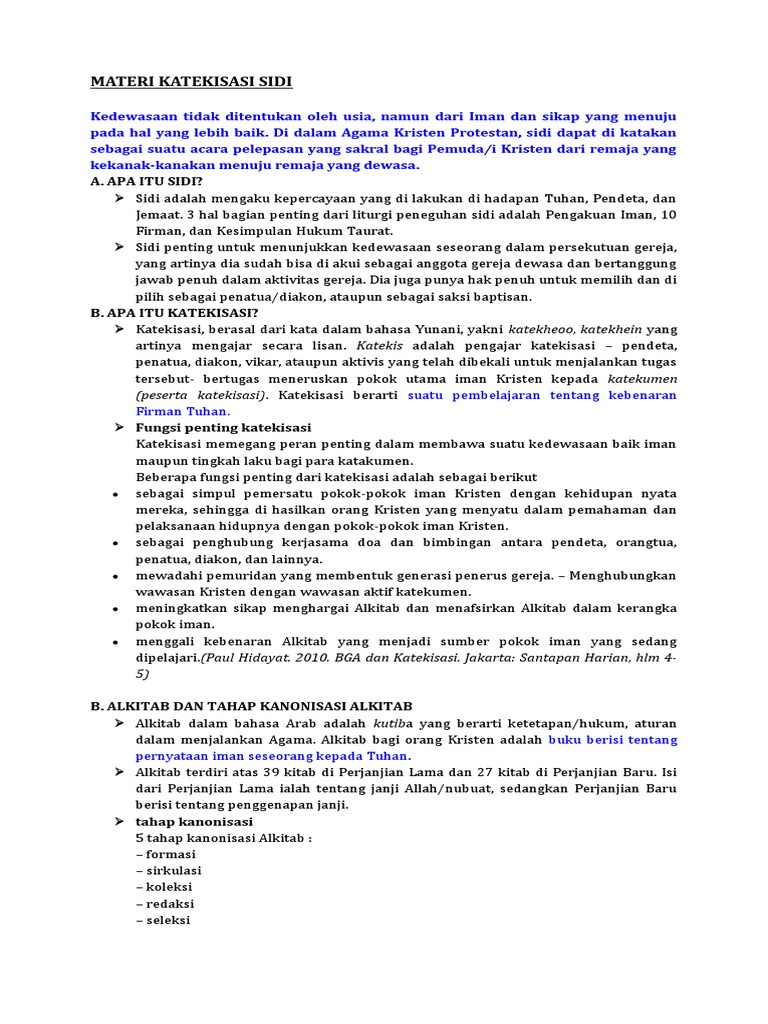 Berbagi Materi Katekisasi Sidi | PDF