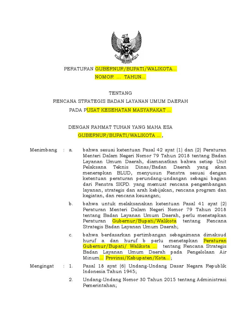 Draft Peraturan KDH Renstra Puskesmas | PDF