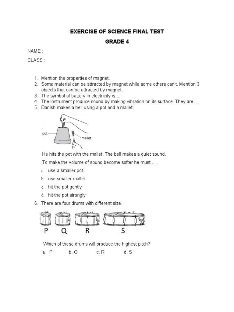Grade 4 Science Final Test Exercise | PDF