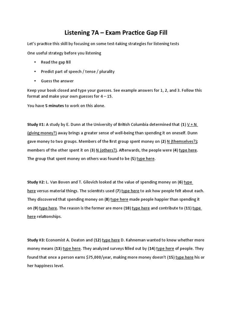 Listening 7A Gap Fill Exam Practice | PDF