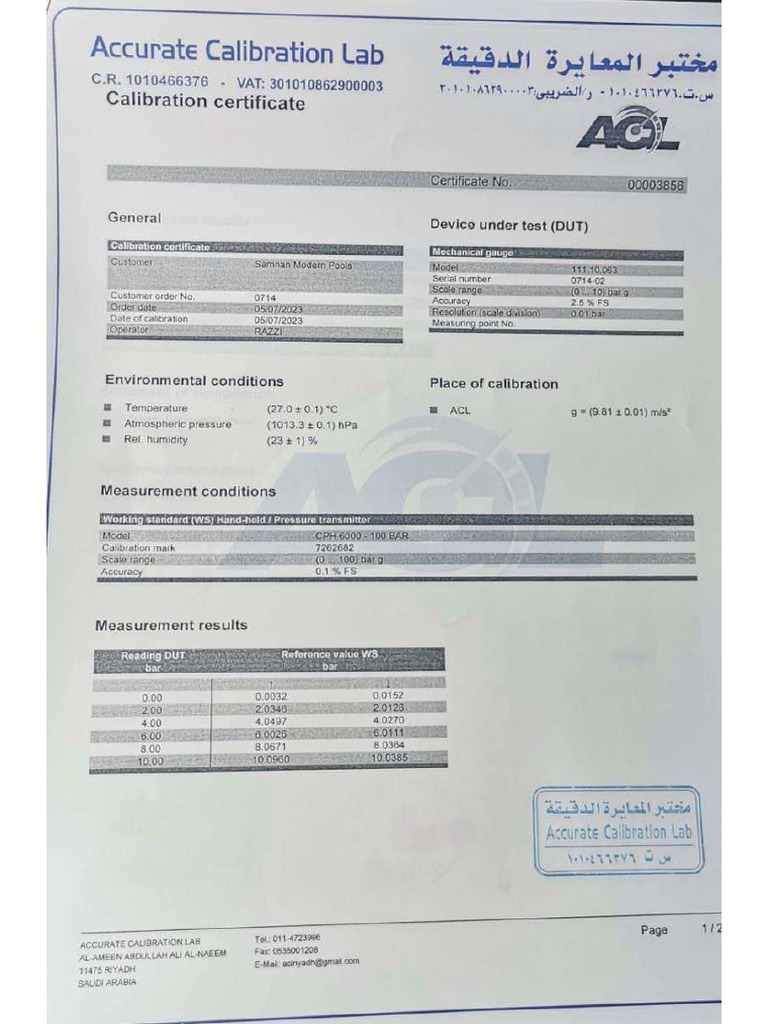 Gauges Caliberation Certificate | PDF