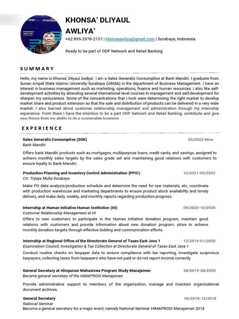 CV Fix Odp | PDF | Banks | Business Economics