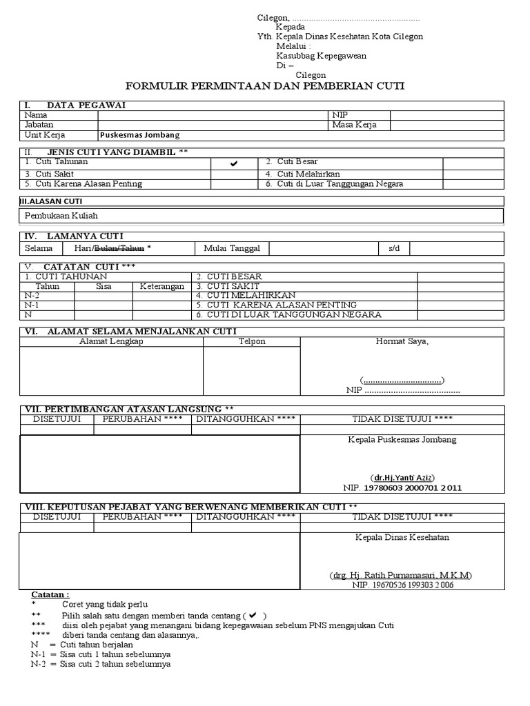 Form Cuti Pns | PDF