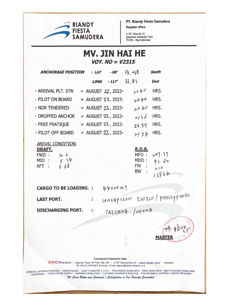 MV. JIN HAI HE | PDF