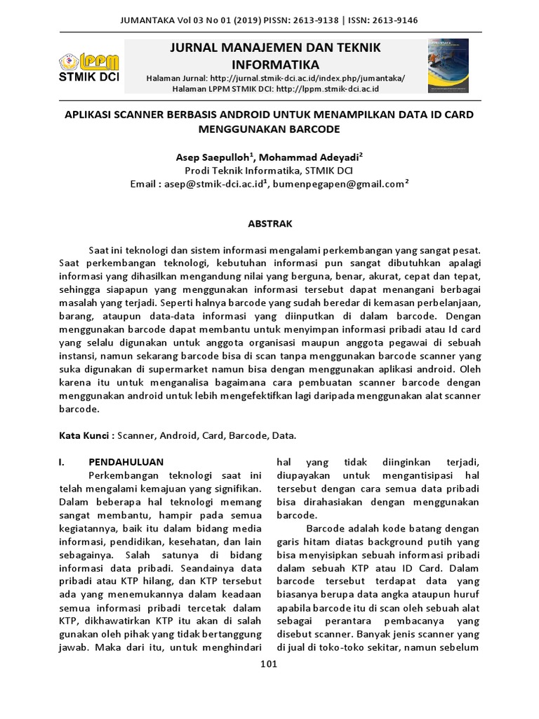 Aplikasi Scanner Berbasis Android Untuk Menampilkan Data Id Card Menggunakan Barcode | PDF