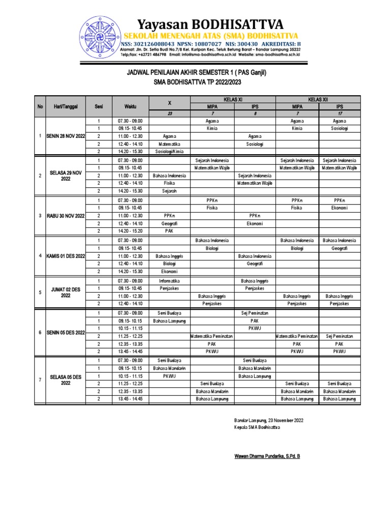 Jadwal PAS | PDF