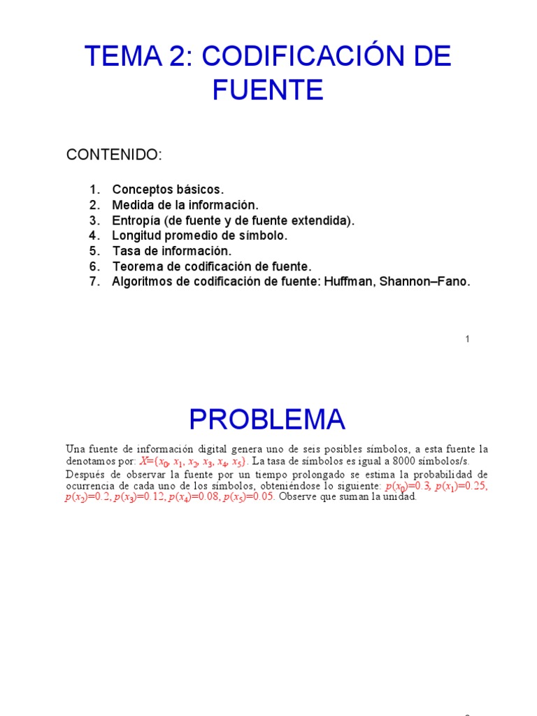 Tema 2 Codificación de Fuente | PDF | Información | Probabilidad