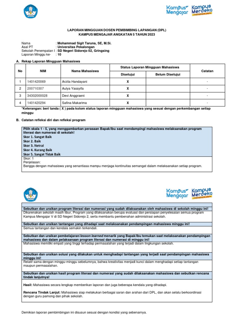 Laporan - Mingguan Ke-10 KM V 2023 | PDF