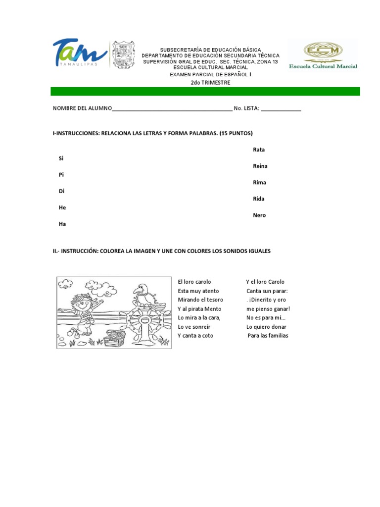 Examen de Español 2 Secundaria Parcial 2do Trimestre 20-02-23 (Melanie ...