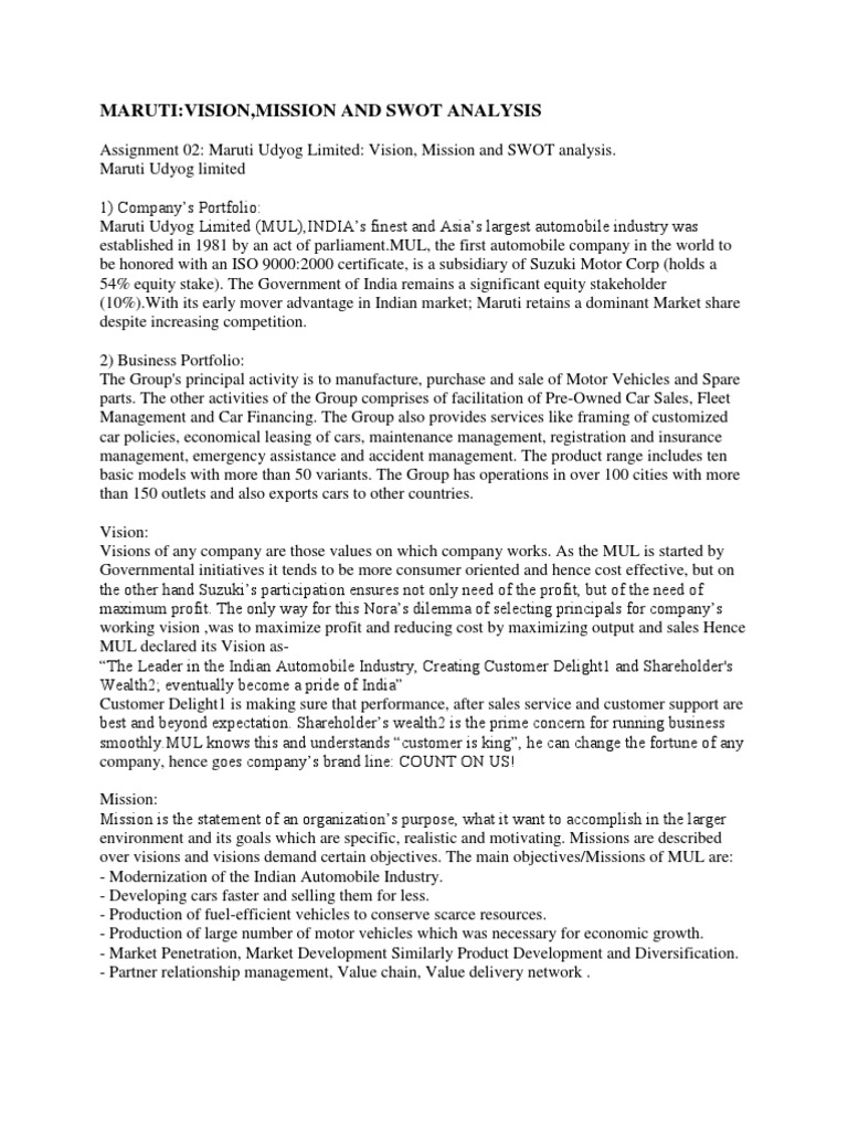 Maruti Suzuki: Vision and Mission Overview | PDF | Car | Profit ...