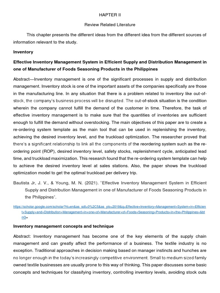 CHAPTER II - RRL For Inventory | PDF | Inventory | Business
