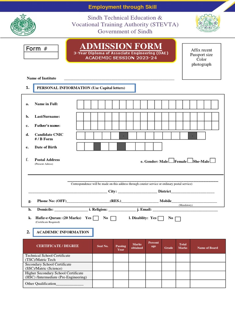 1 Admission - Form 2023-24 | PDF | University And College Admission | Justice