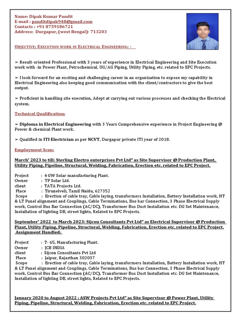 Er. Dipak Kr. Pandit (Electrical CV) | Download Free PDF | Transformer ...