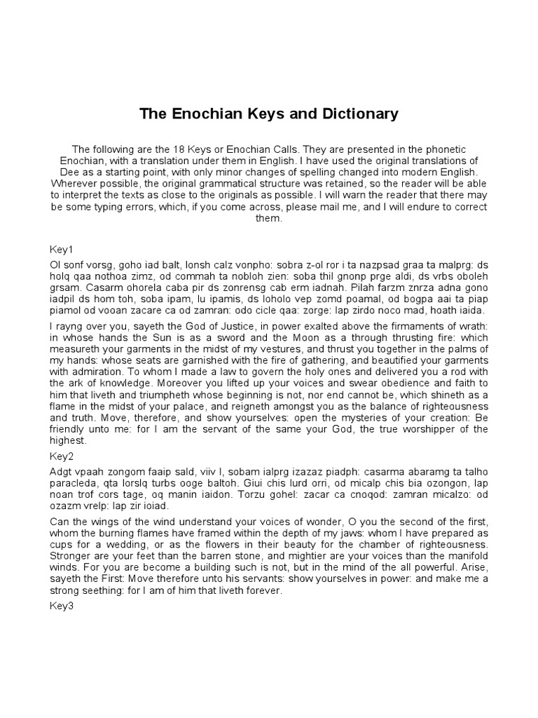 The Enochian Keys and Dictionary | PDF | Planets In Astrology