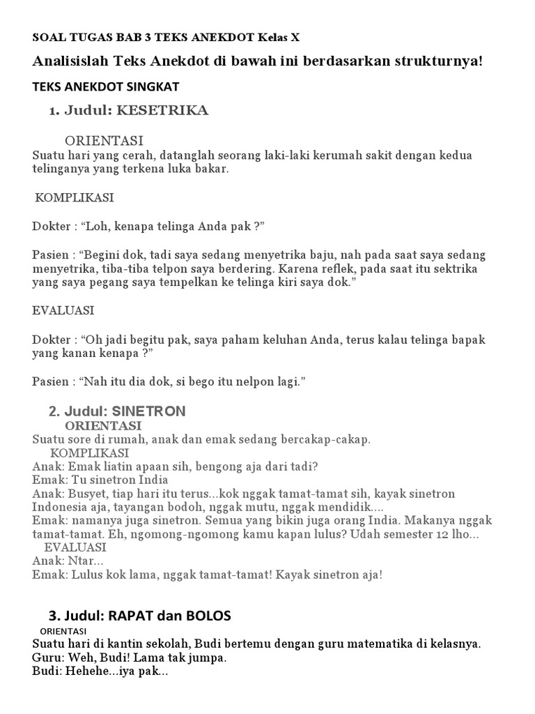 4 SOAL ANALISIS TEKS ANEKDOT - Keysa | PDF