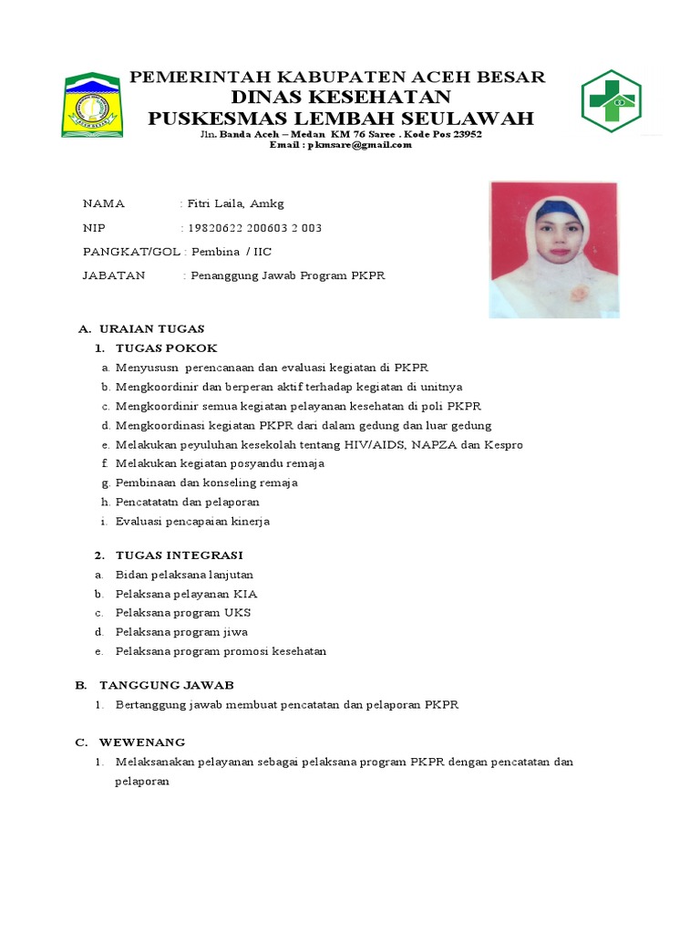 Uraian Tugas Penanggung Jawab PKPR | PDF