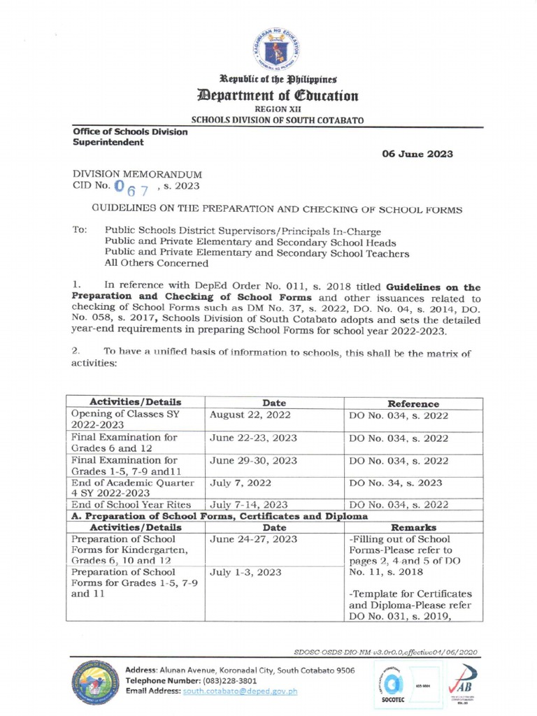 DM Cid No. 067 S. 2023 Guidelines On The Preparation and Checking of ...