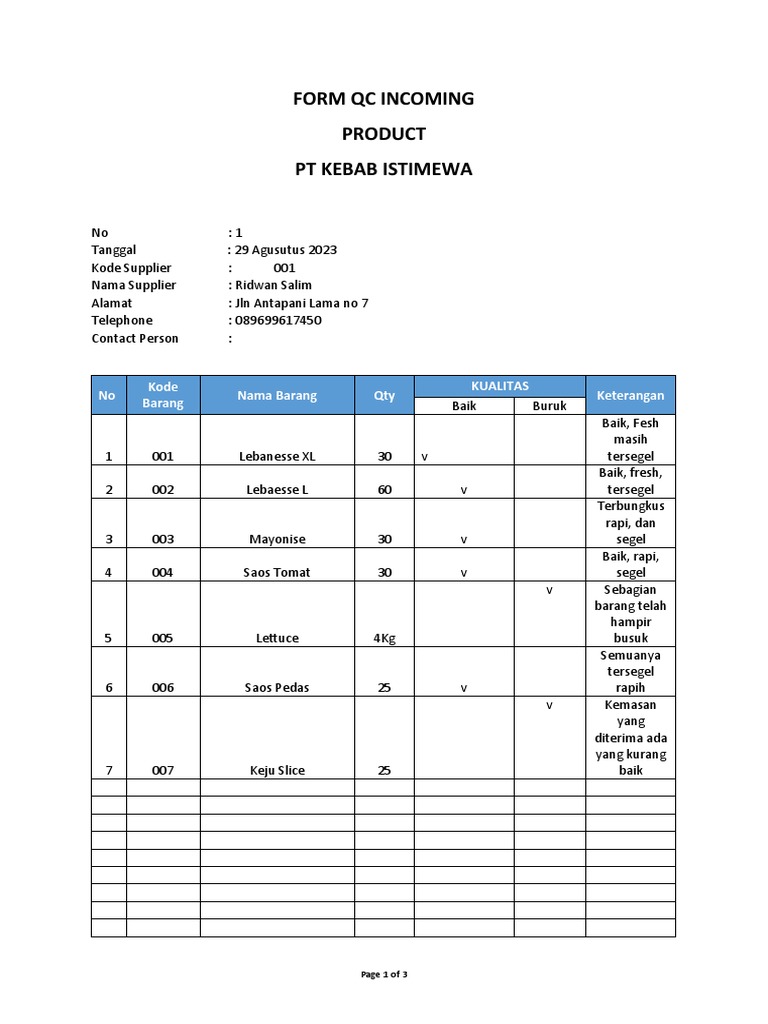 Form Sortir Product | PDF