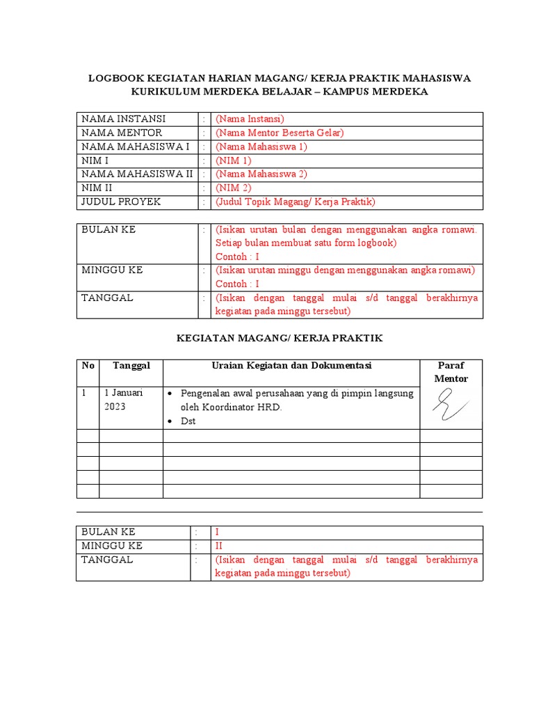 Format Logbook Harian Magang MBKM | PDF