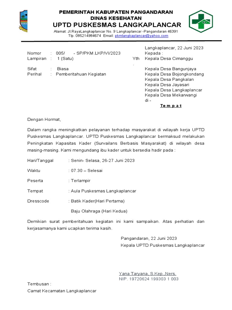 Surat Undangan Kader Relawan Masyarakat | PDF