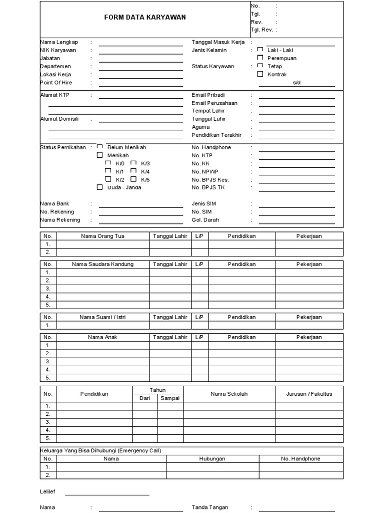 Form Data Karyawan (Biodata) | PDF Form Data Karyawan (Biodata) | PDF