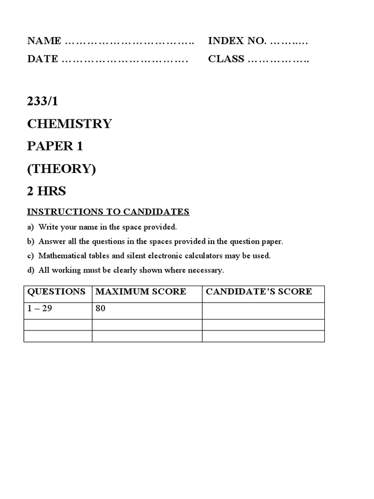 Chemistry Form 3 Paper 1 Questions | PDF | Oxide | Chemical Reactions