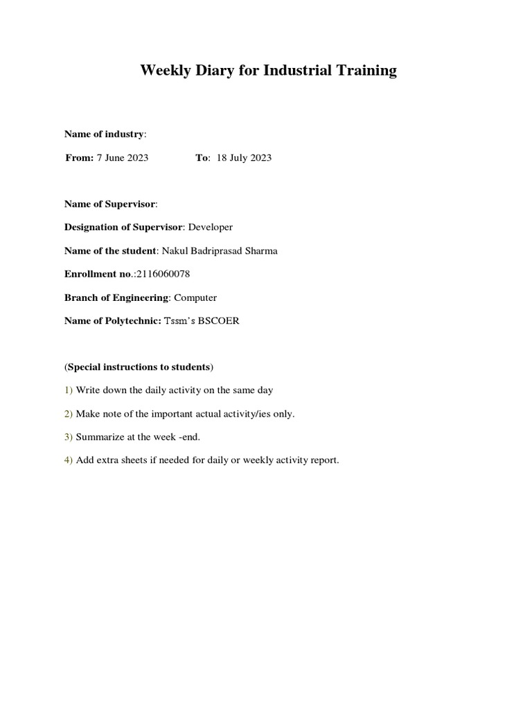 Weekly Diary Python Pdf Control Flow Class Computer Programming 