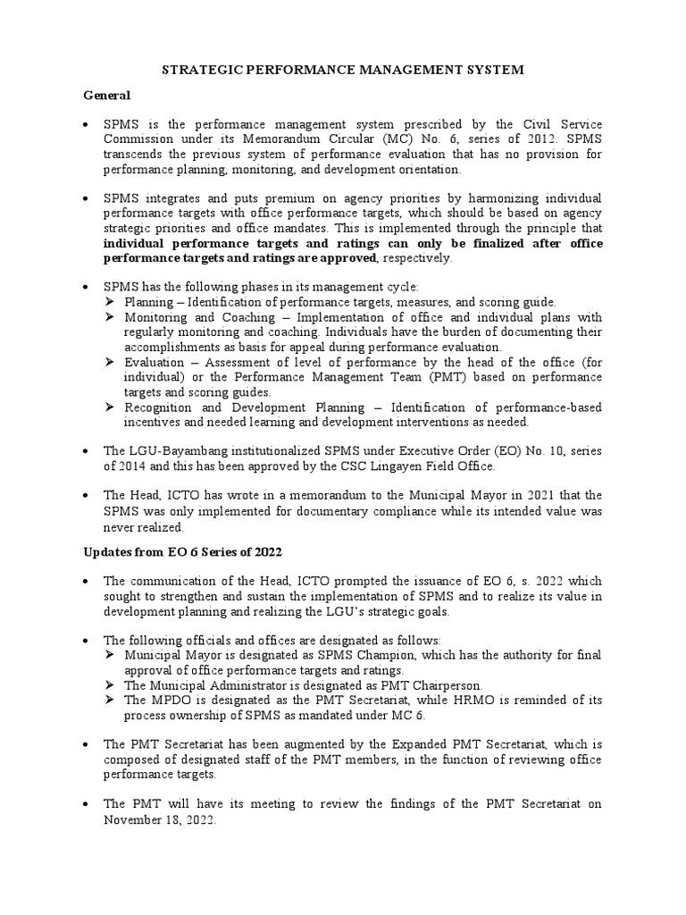 Briefer On Strategic Performance Management System (SPMS) | PDF | Economies