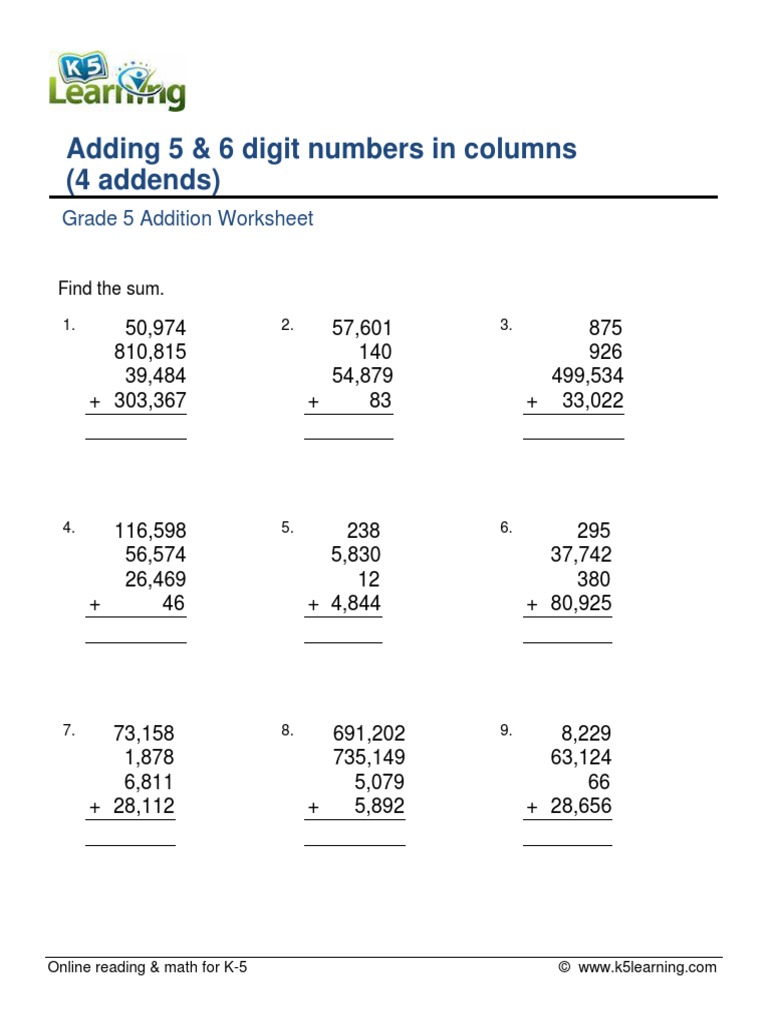 Grade 5 Addition Practice | PDF