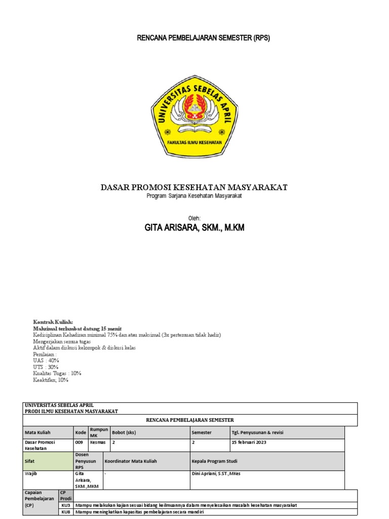 RPS Dasar Promkes | PDF
