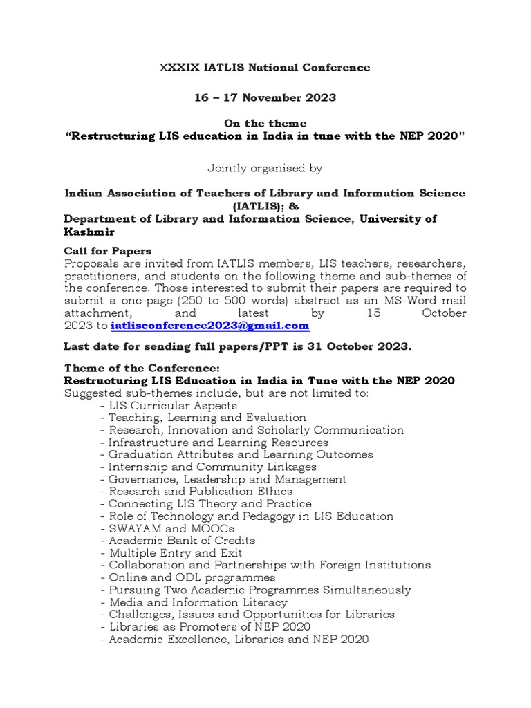 39th IATLIS National Conference 2023 | PDF | Punjab | Learning