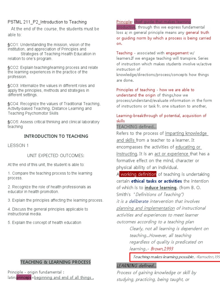 PSTML 211 - Prelims | PDF | Learning | Teachers
