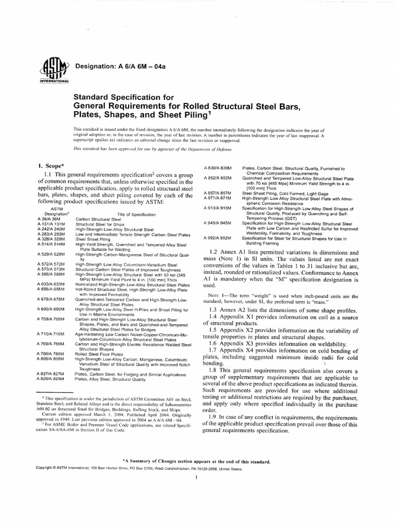 004 - ASTM A 6 (2004a) | PDF