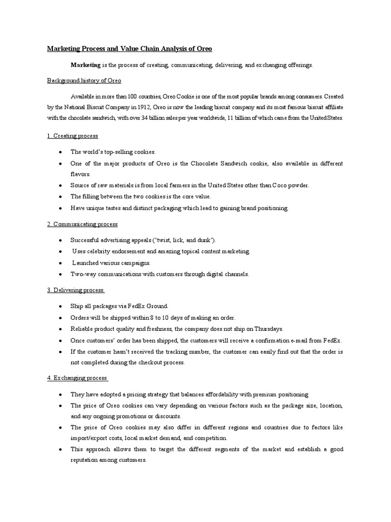 Marketing Process and Value Chain Analysis of Oreo | PDF | Marketing ...