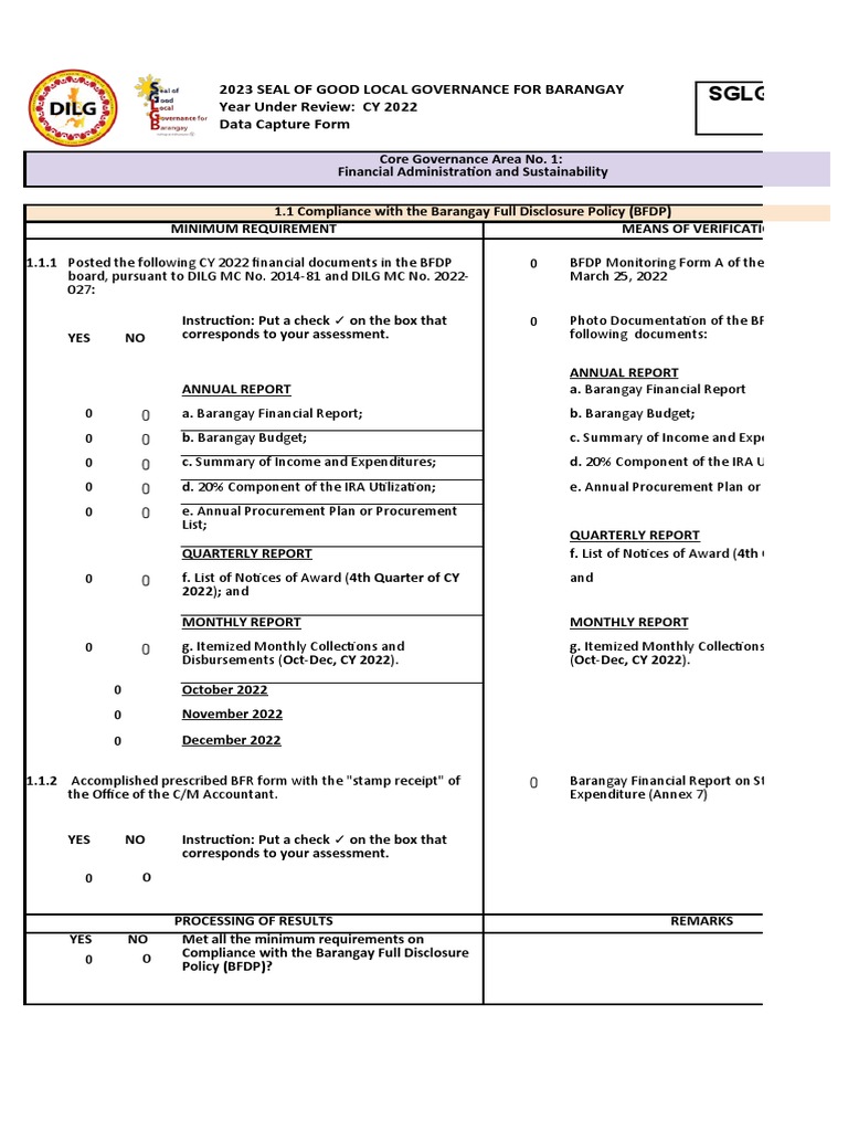 (Final) 2023 SGLGB Form 2-Data Capture Form (DCF) | PDF | Emergency ...