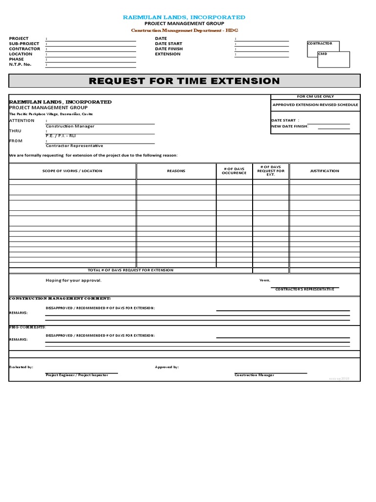 Request For Time Extension Format | PDF | Project Management | Engineering