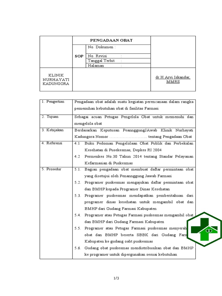 Sop Pengadaan Obat Pdf