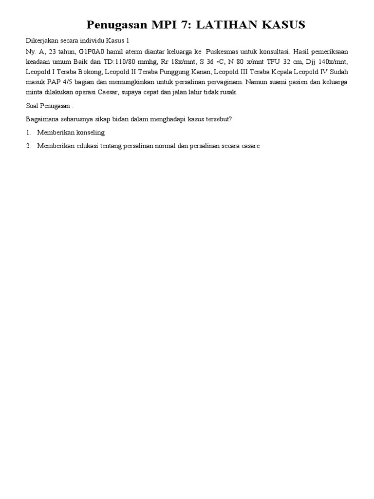 MPI7BidPelkesJbr229 - 1 - Penugasan MPI 7 - LATIHAN KASUS | PDF