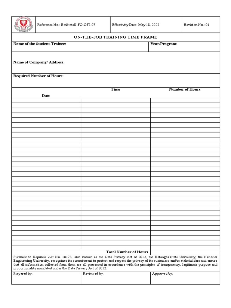 Time Frame - Rev. 01 OJT | PDF