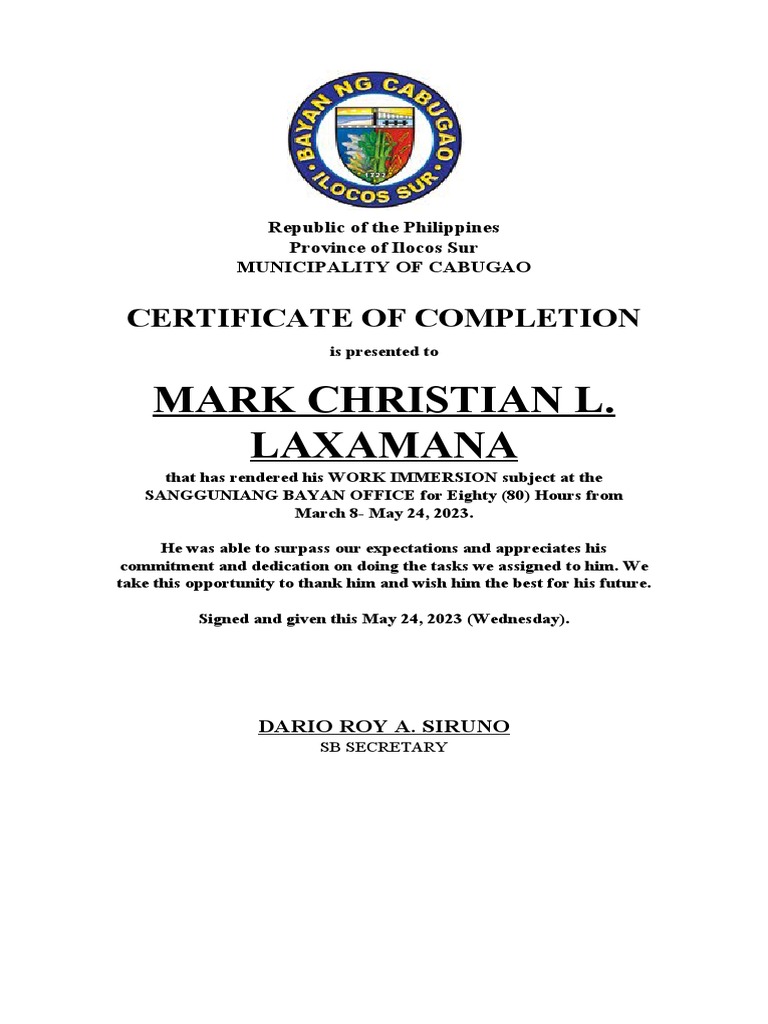 Certificate of Completion | PDF | Philippines