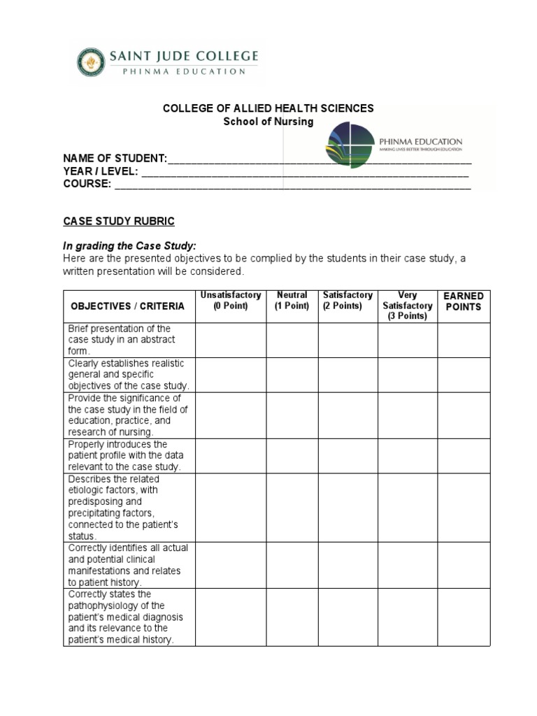 Case Study Rubrics | PDF | Medical Diagnosis | Nursing