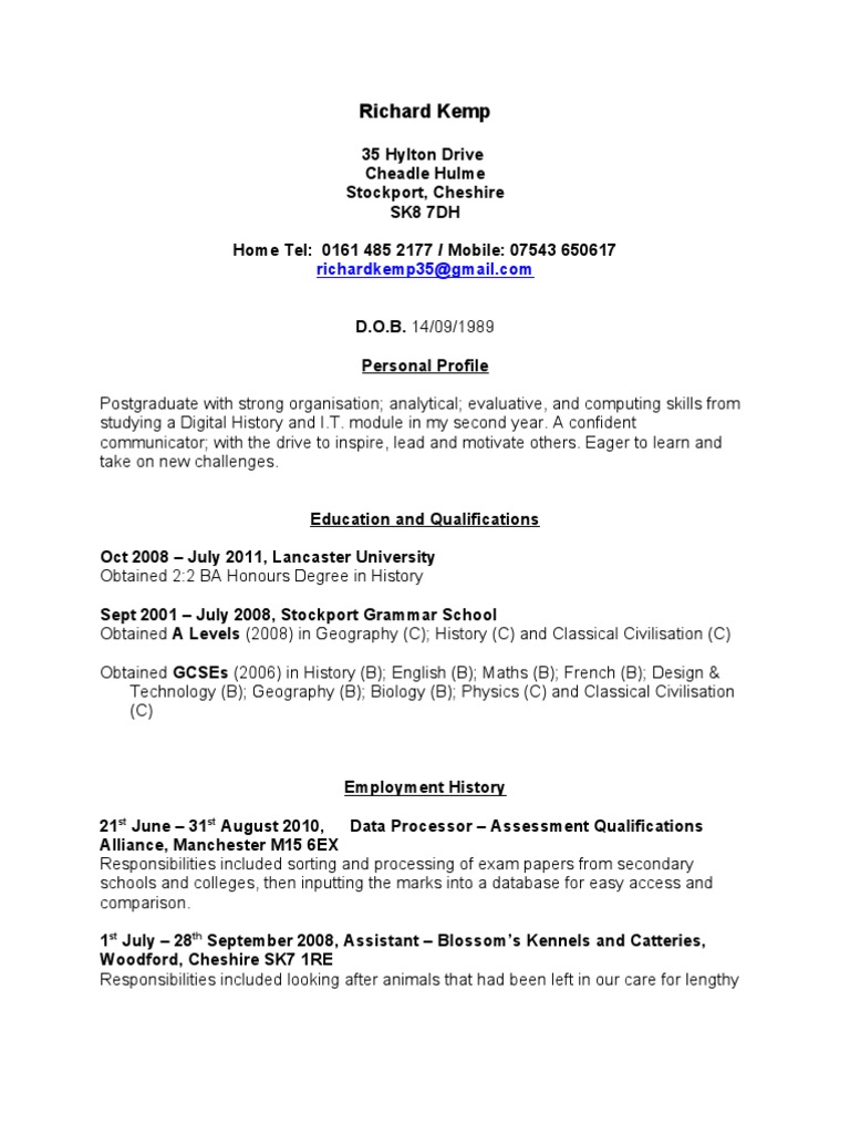 Richard Kemp CV Final Version | PDF | Computing | Computing And ...