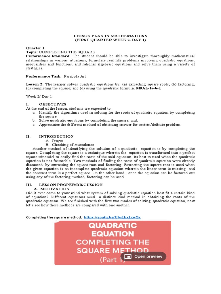 Completing The Square | PDF