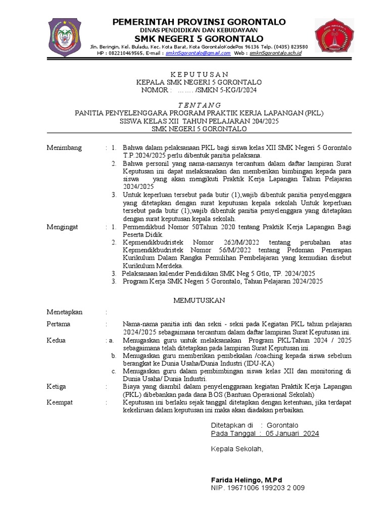 SK Panitia PKL - Tahun 2022 - 2023 | PDF | Karier & Perkembangan