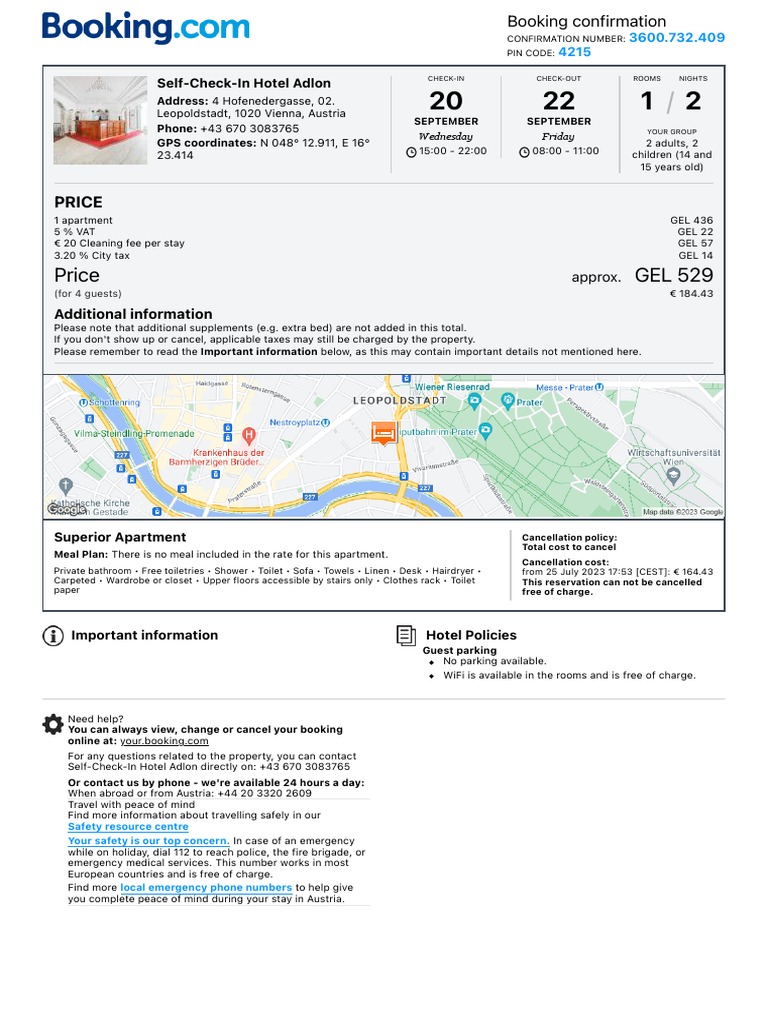 Booking #3600732409 Vienna | PDF